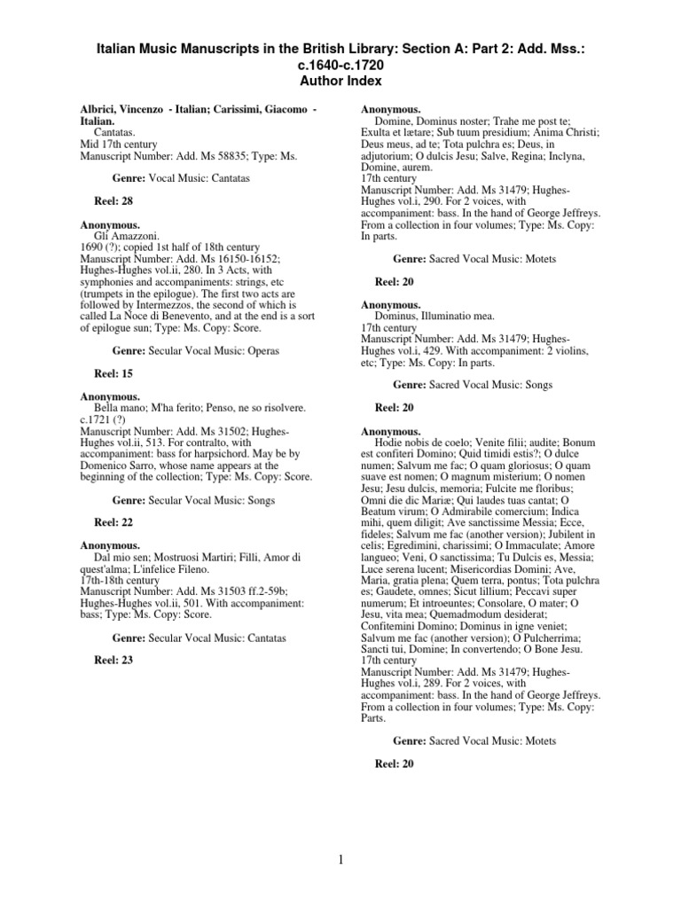 Italian Music Manuscripts Overview | PDF | Choir | Symphony