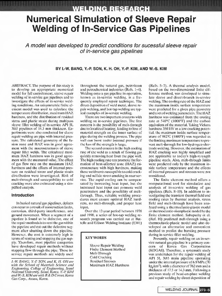 Numerical Simulation of Sleeve Repair Welding | PDF | Welding ...
