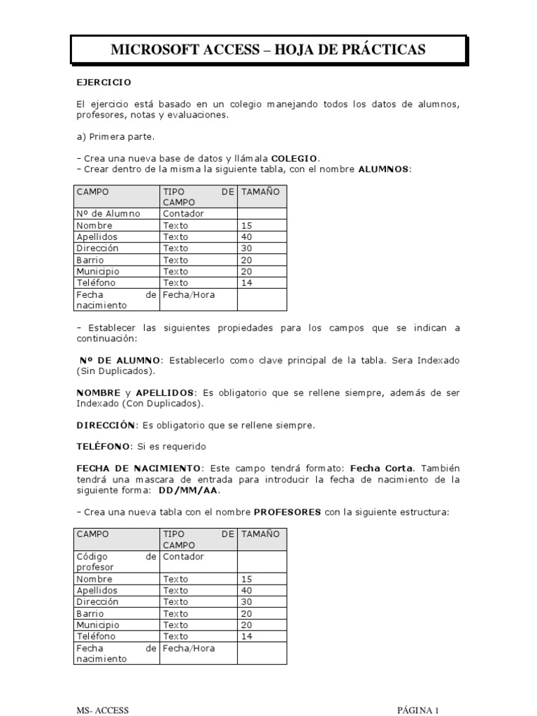 Ejercicio de Access Colegio | PDF | Informática | Informática y tecnología de la información