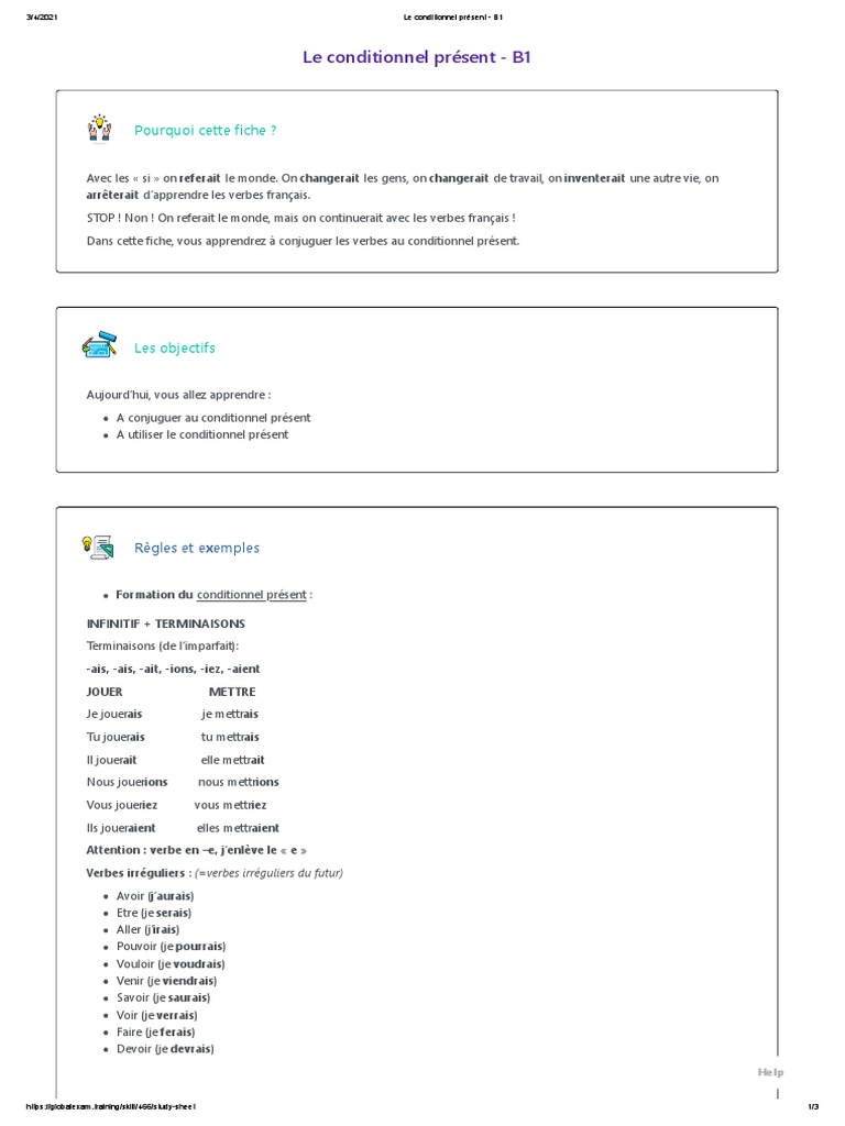 Apprendre le conditionnel présent B1 | PDF | Verbe | Relations syntaxiques
