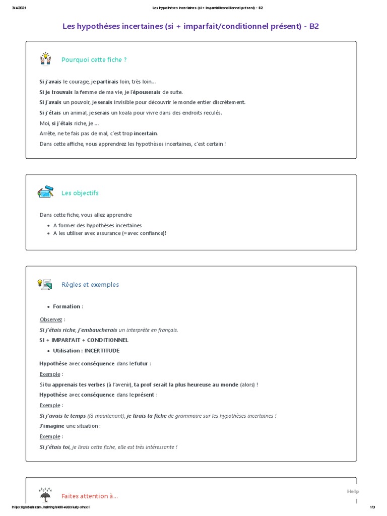 Hypothèses incertaines en français B2 | PDF | Linguistique