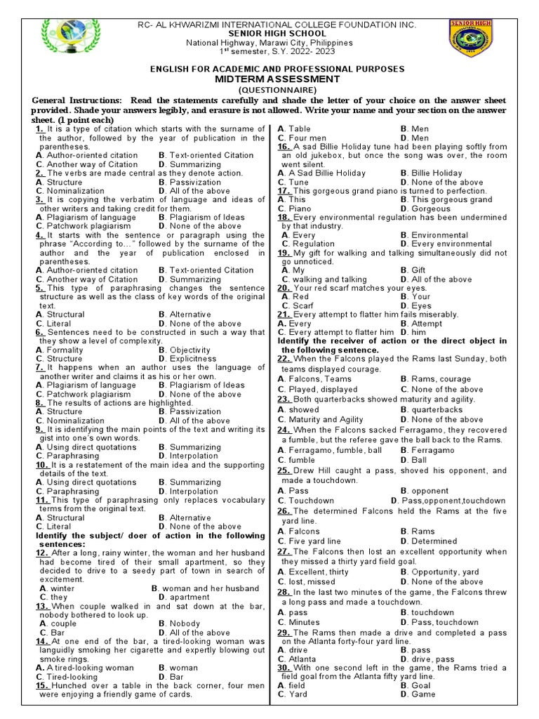 Midterm Exam in EAPP-1 | PDF