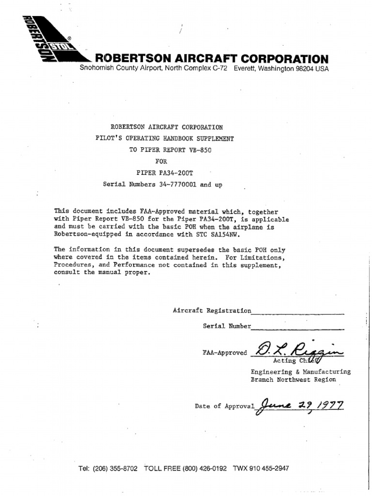 Robertson Stol PA34 - 200 POH | PDF