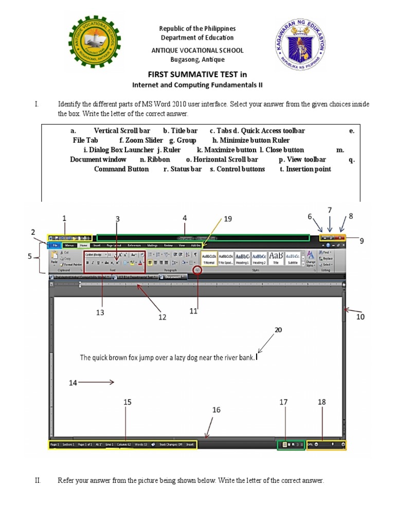 1st Summative Test ICF II | PDF | Microsoft Word | Graphical User ...