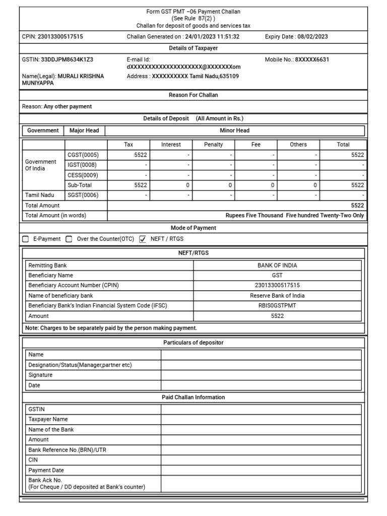 GST Challan 108 | PDF | Cheque | Money