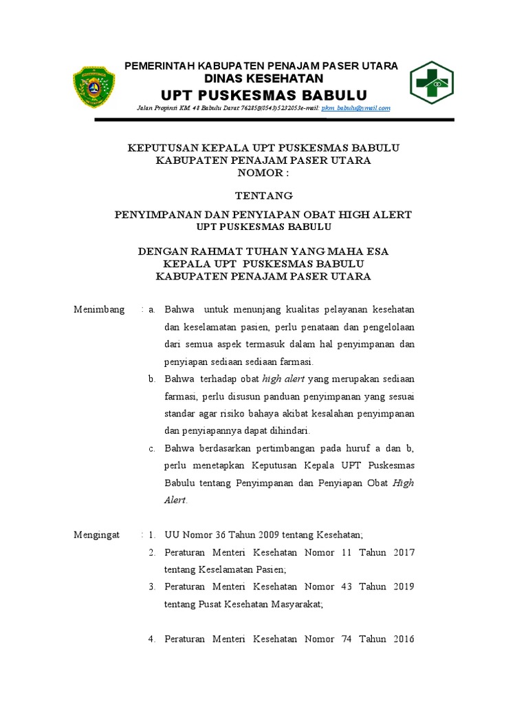 SK Penyimpanan Dan Penyiapan Obat High Alert | PDF