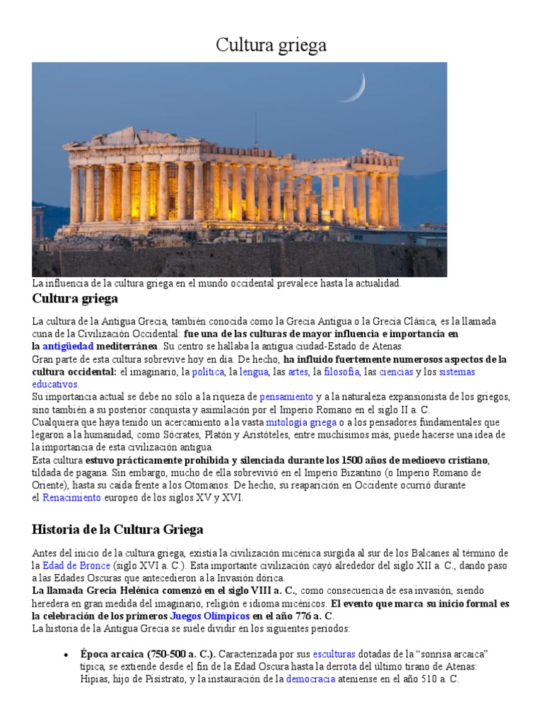 Cultura de la Antigua Grecia | PDF | Antigua Grecia | Grecia