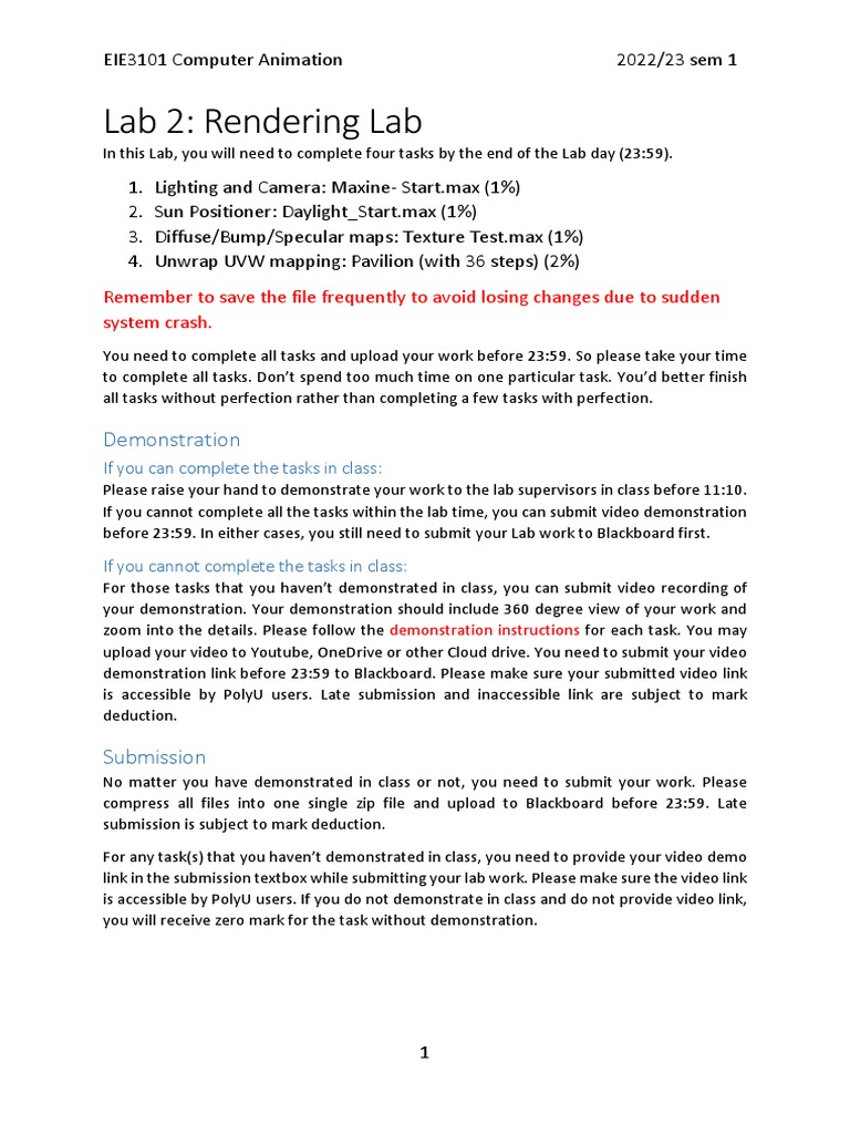 Lab 2 Manual - Student - 2223 | PDF | Rendering (Computer Graphics) | Texture Mapping