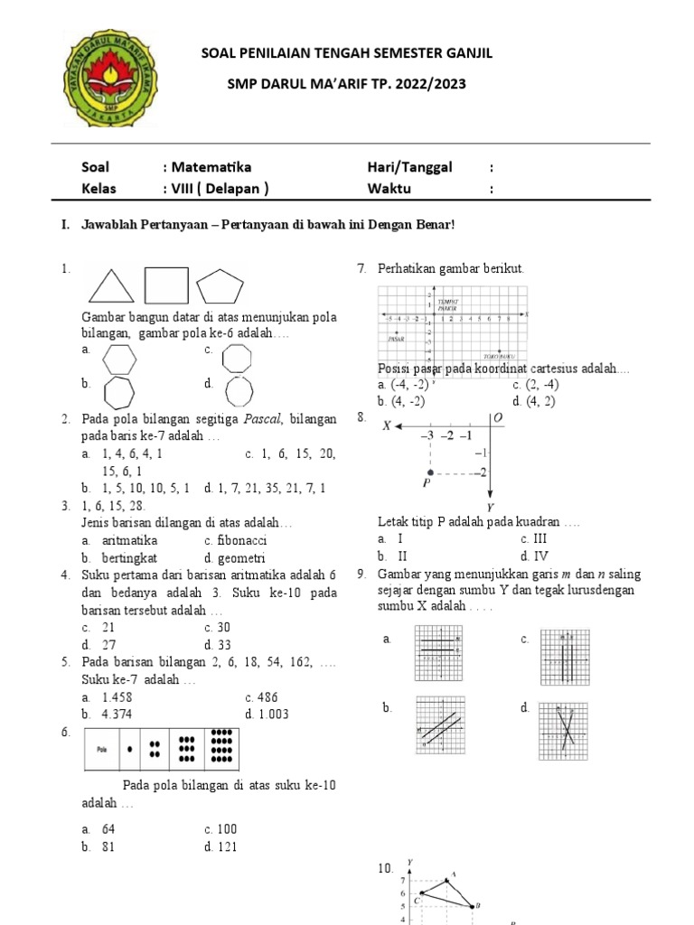 SOAL PTS MTK 8 Ganjil | PDF