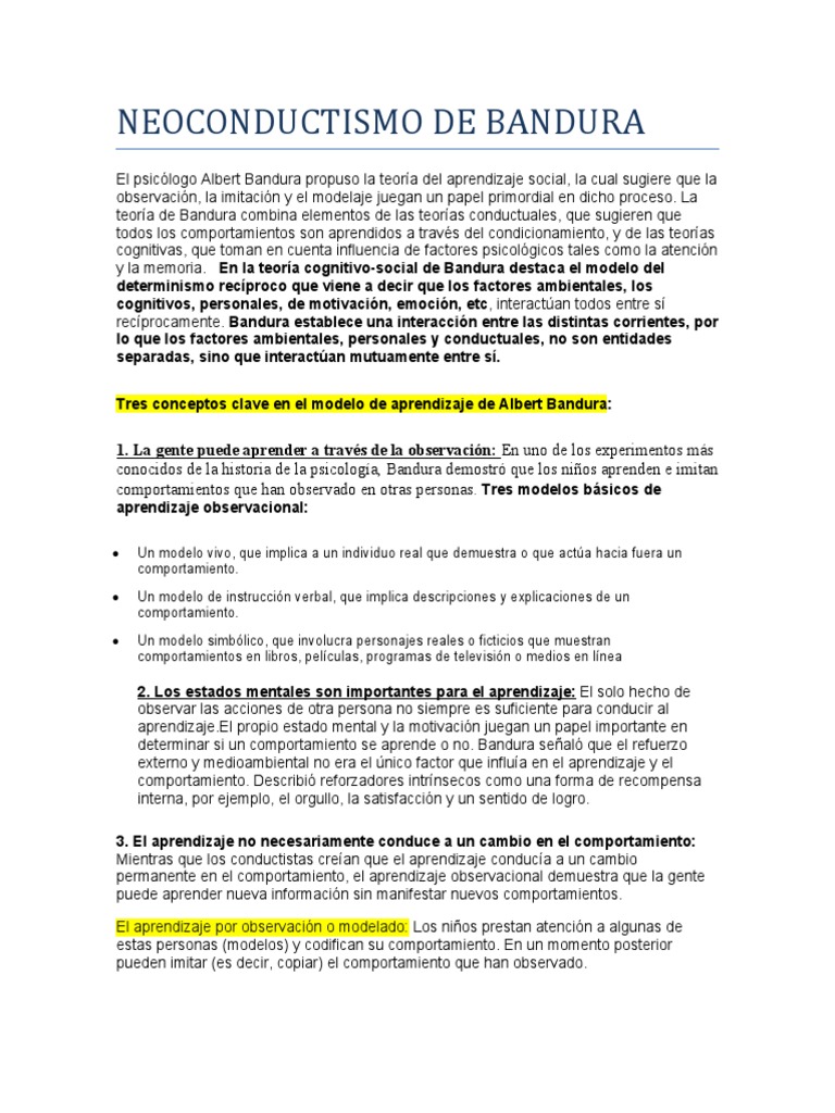 Neoconductismo de Bandura | PDF | Aprendizaje | Motivacional