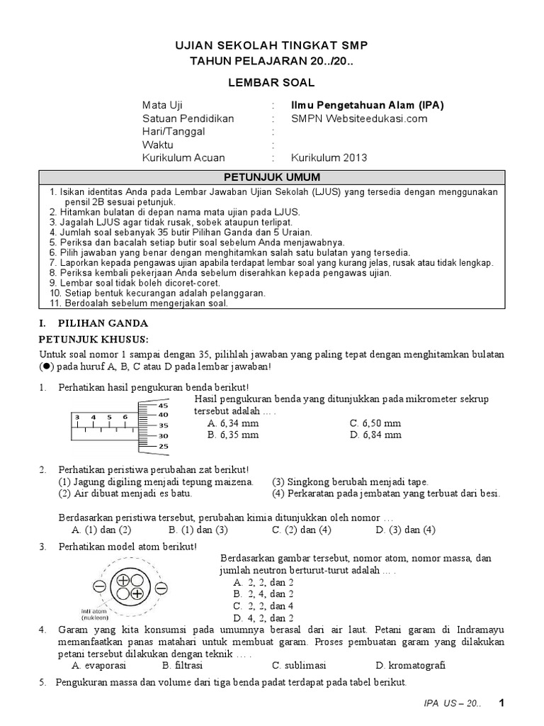 Soal US IPA SMP K13 | PDF