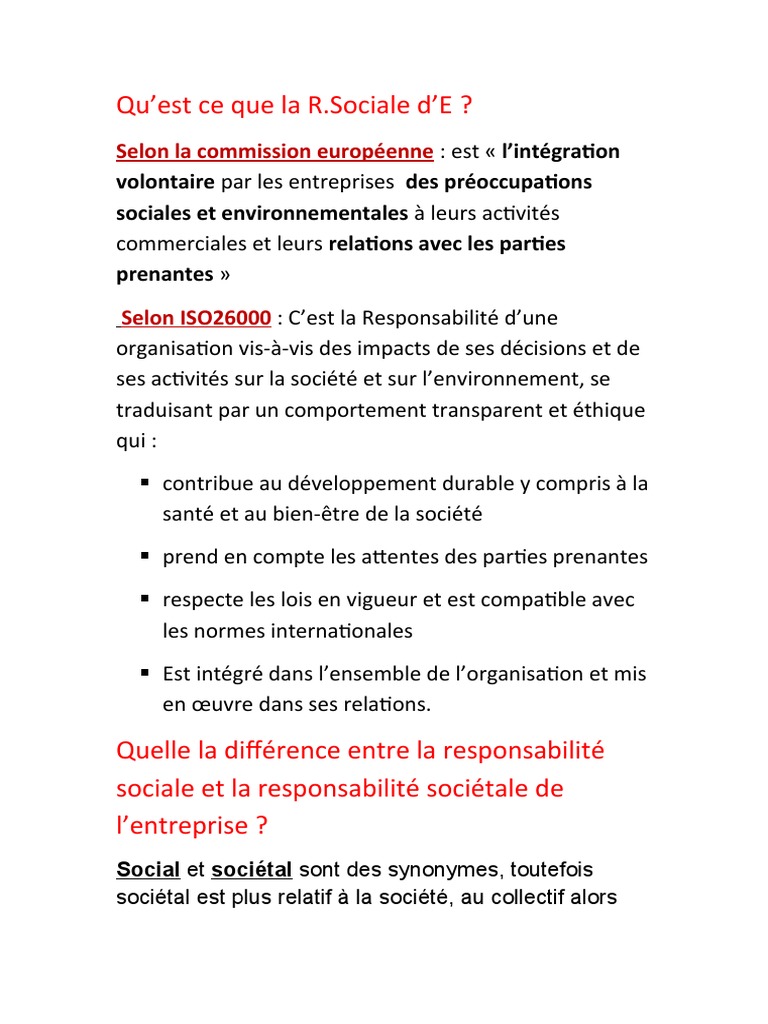 RSE Questions | PDF | Responsabilité sociétale des entreprises ...