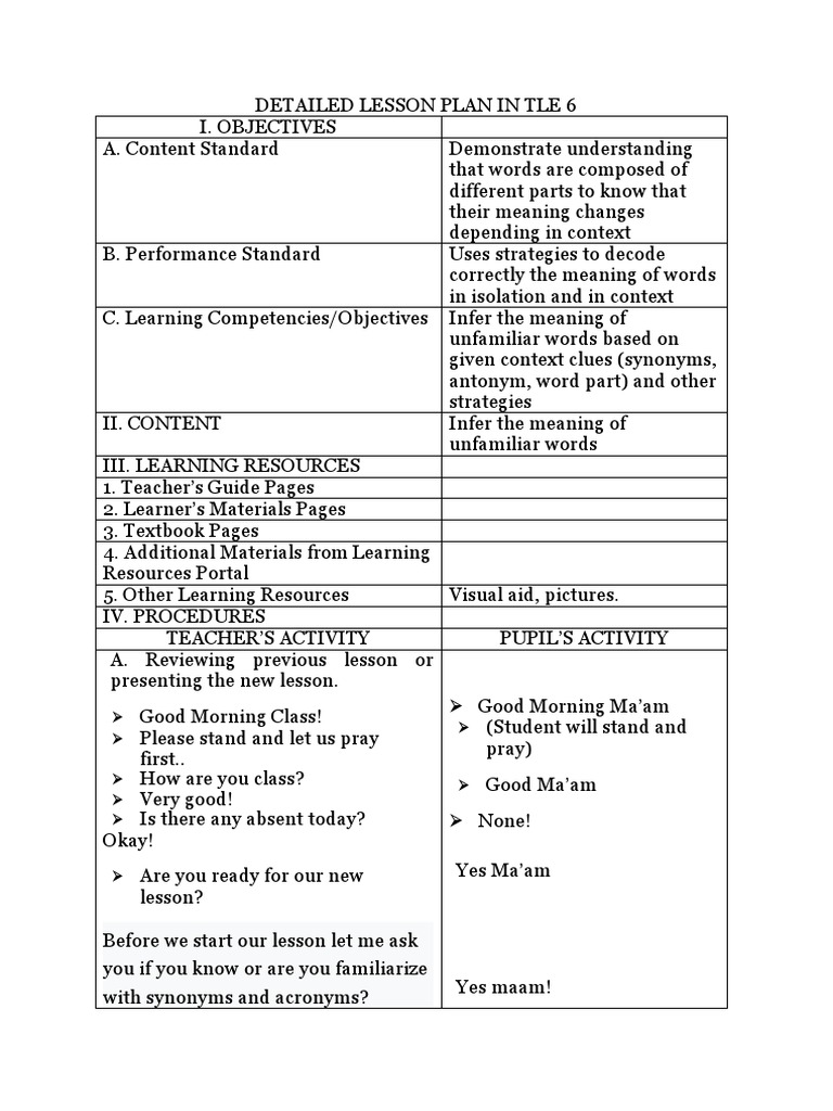 Detailed TLE Lesson Plan for Grade 6 | PDF | Food Preservation ...