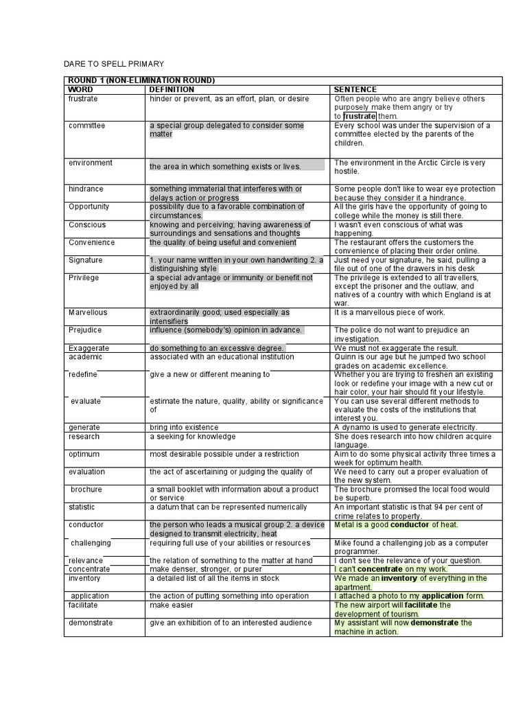 Dare To Spell Primary Word List | PDF