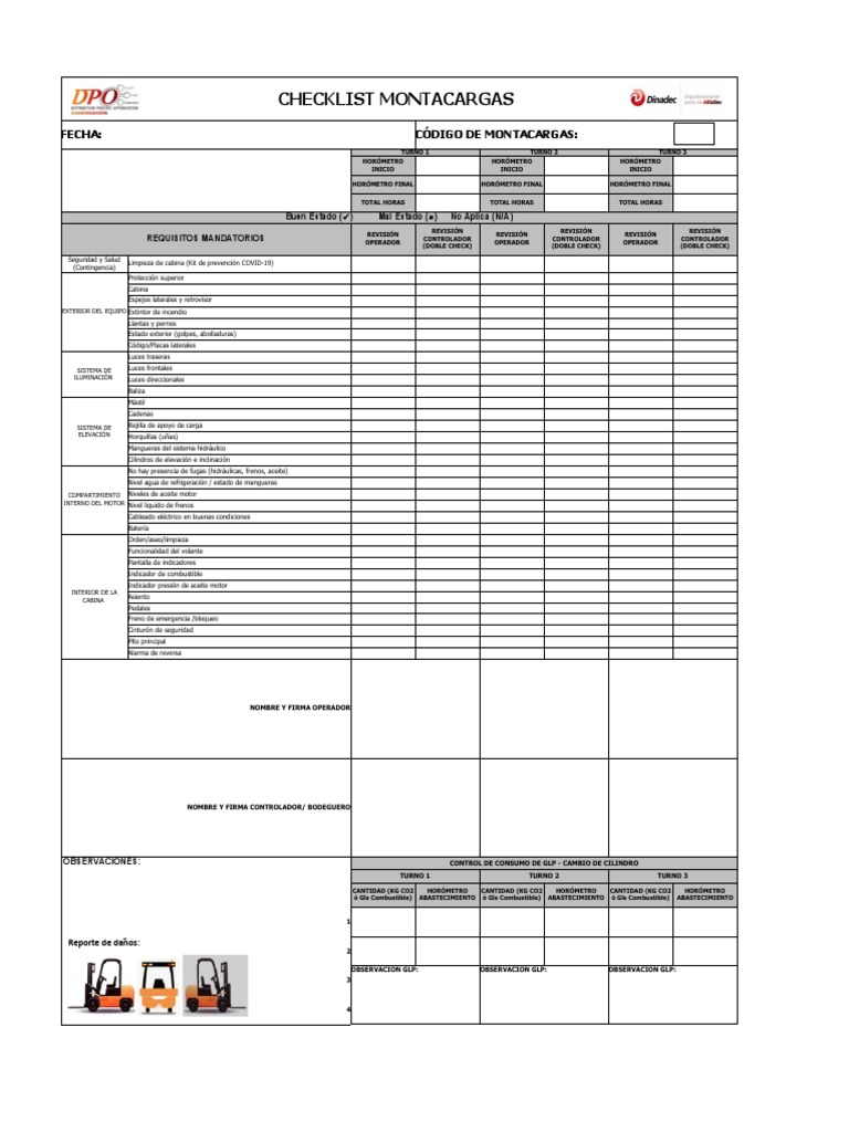 Formato Checklist Montacargas | PDF | Máquina elevadora | Industria ... Formato Checklist Montacargas | PDF | Máquina elevadora | Industria ...