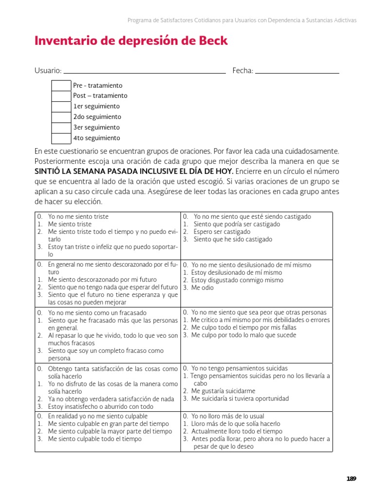 Inventario de Depresión de Beck | PDF | Estilo de vida
