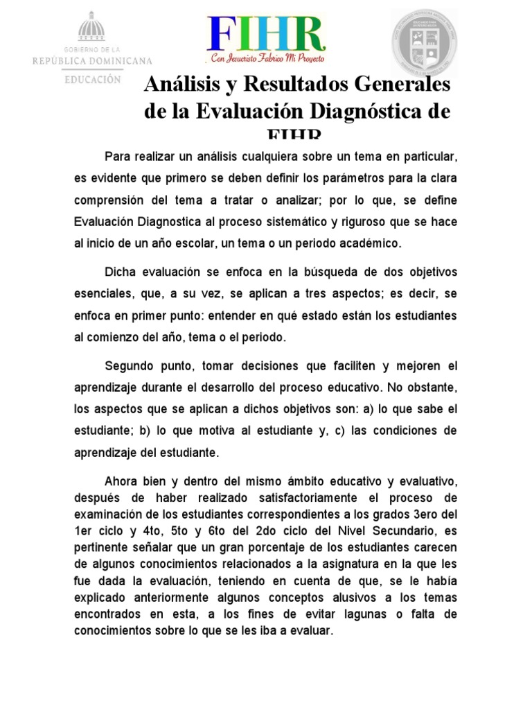 Analisis De La Evaluacion Diagnostica Pdf Enseñando Evaluación