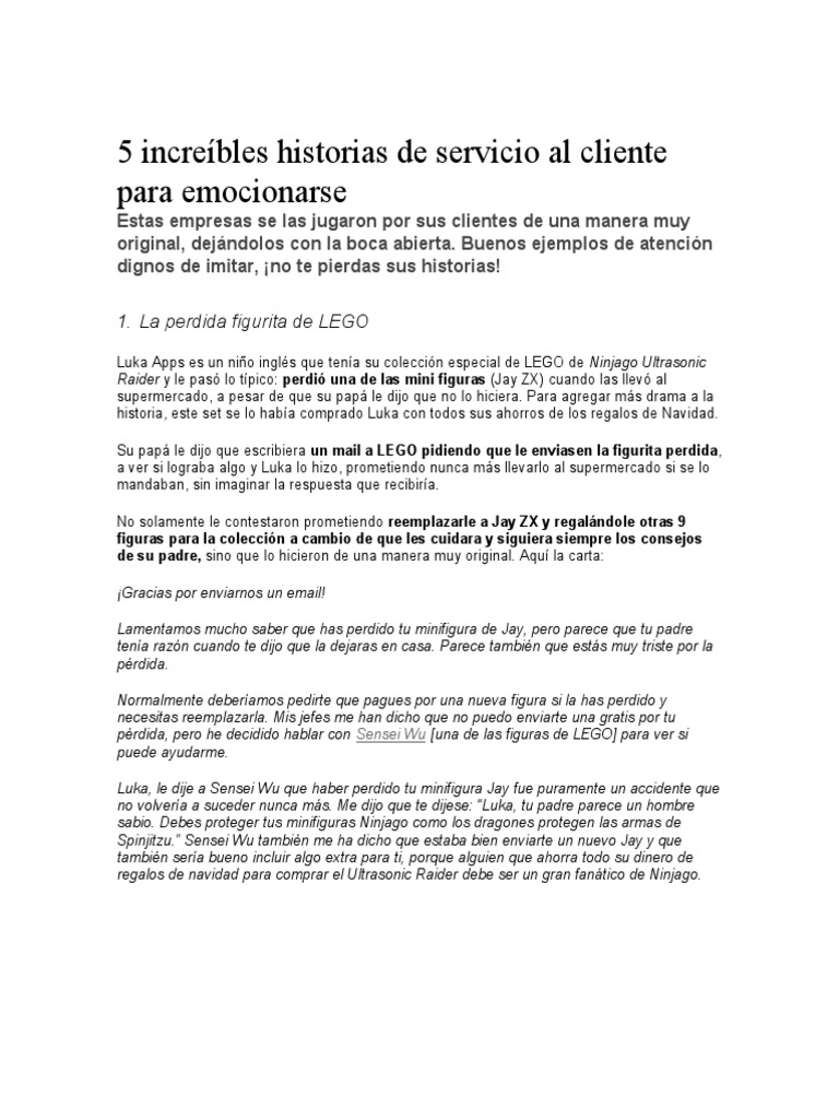 5 Increíbles Historias de Servicio Al Cliente para Emocionarse | PDF