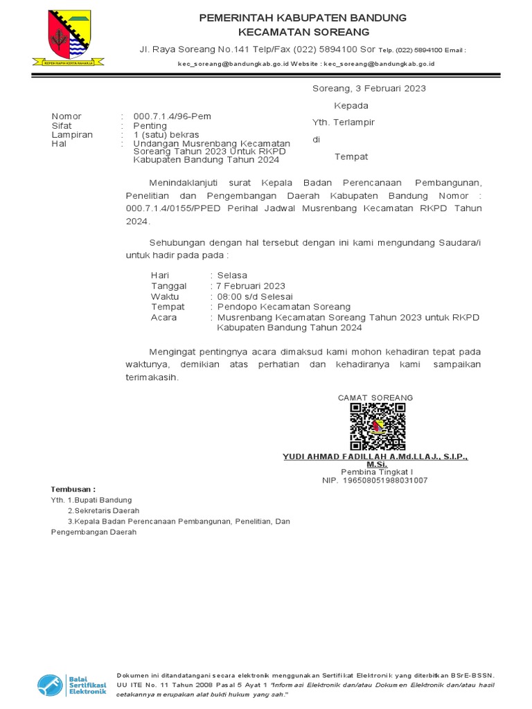 Undangan Musrenbang Soreang 2023 | PDF