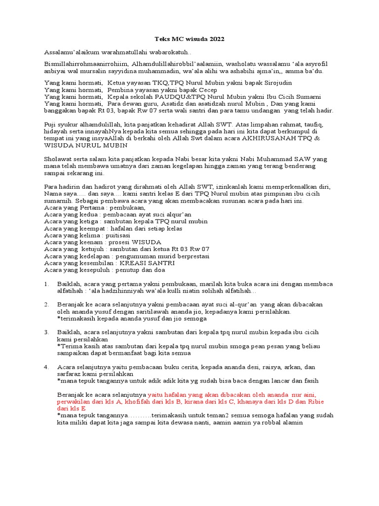 Teks MC WISUDA | PDF