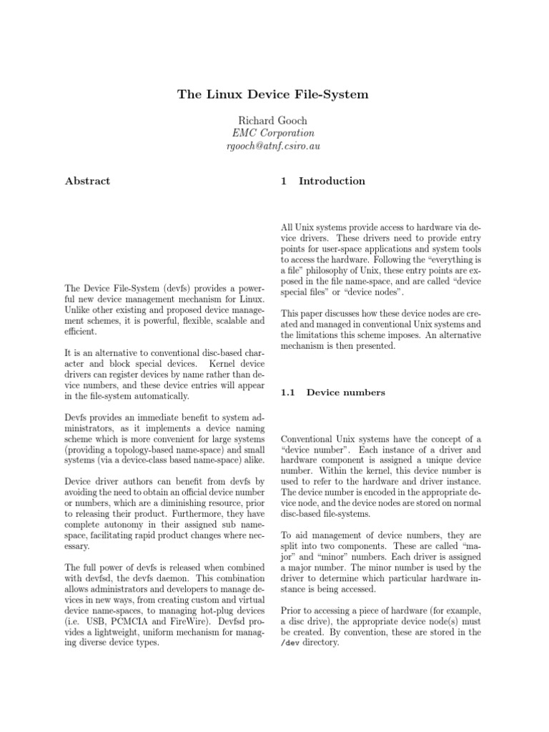 The Linux Device File-System: Richard Gooch EMC Corporation Rgooch@atnf ...