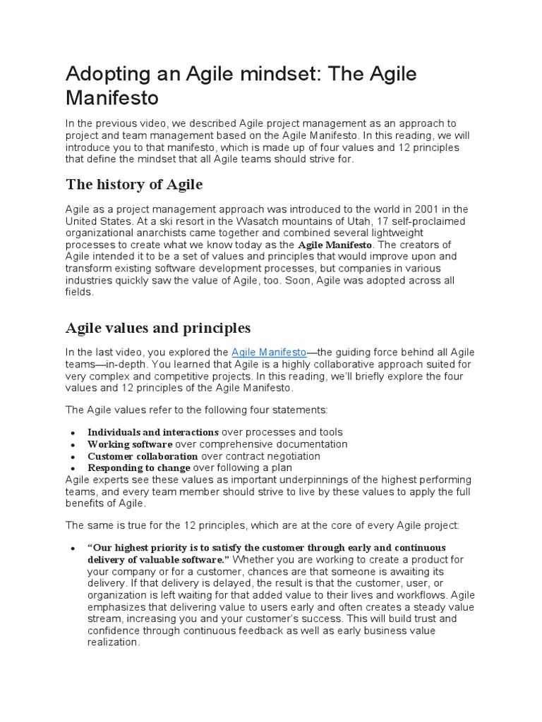 The Agile Manifesto | PDF | Agile Software Development | Communication