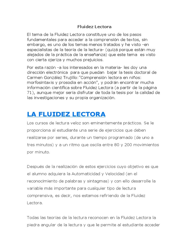 Fluidez Lectora | Descargar gratis PDF | Palabra | Comprensión lectora