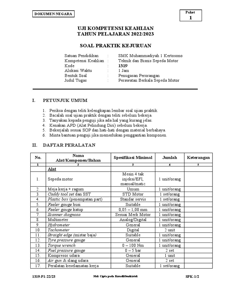 1319 P1 SPK Teknik Dan Bisnis Sepeda Motor K13rev | PDF