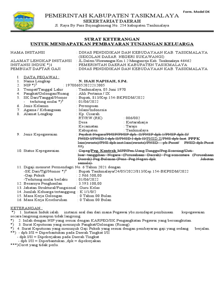 SKUM PTK DATA KELUARGA Bu Isah 2023 | PDF