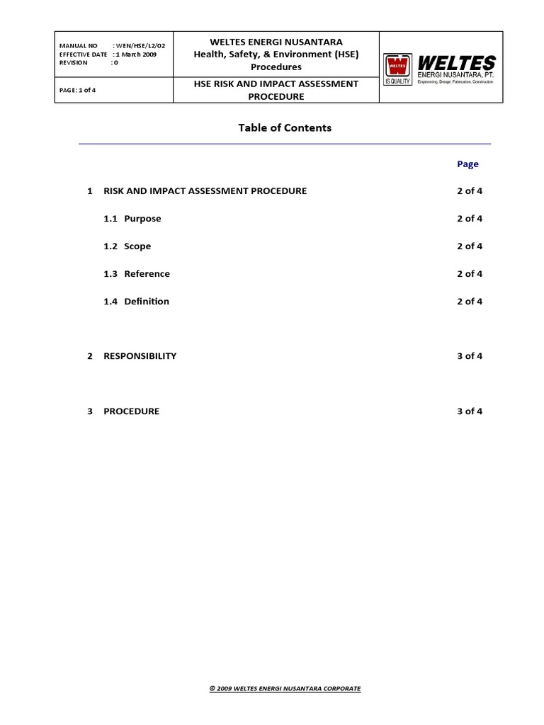 2 - HSE Risk and Impact Assessment Procedure | PDF | Risk | Hazards