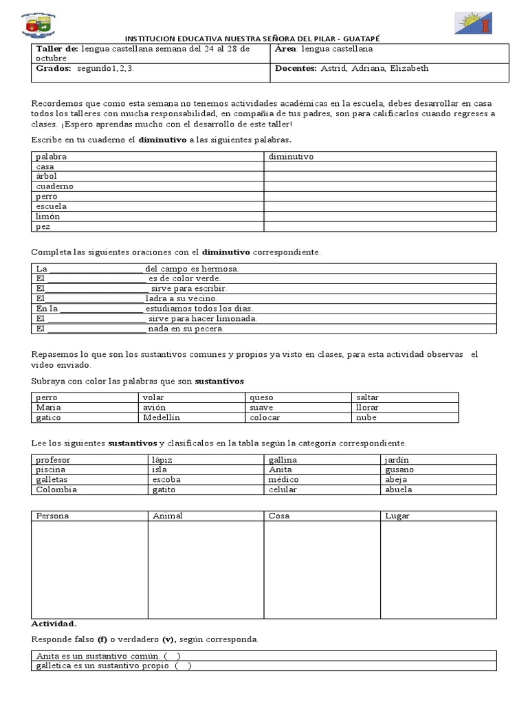 Taller de Español | PDF | Adjetivo | Sustantivo