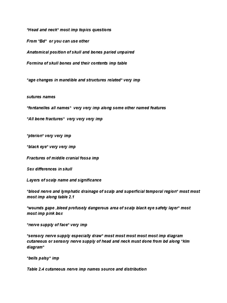 Head and Neck - Most Imp Topics Questions | PDF | Common Carotid Artery ...