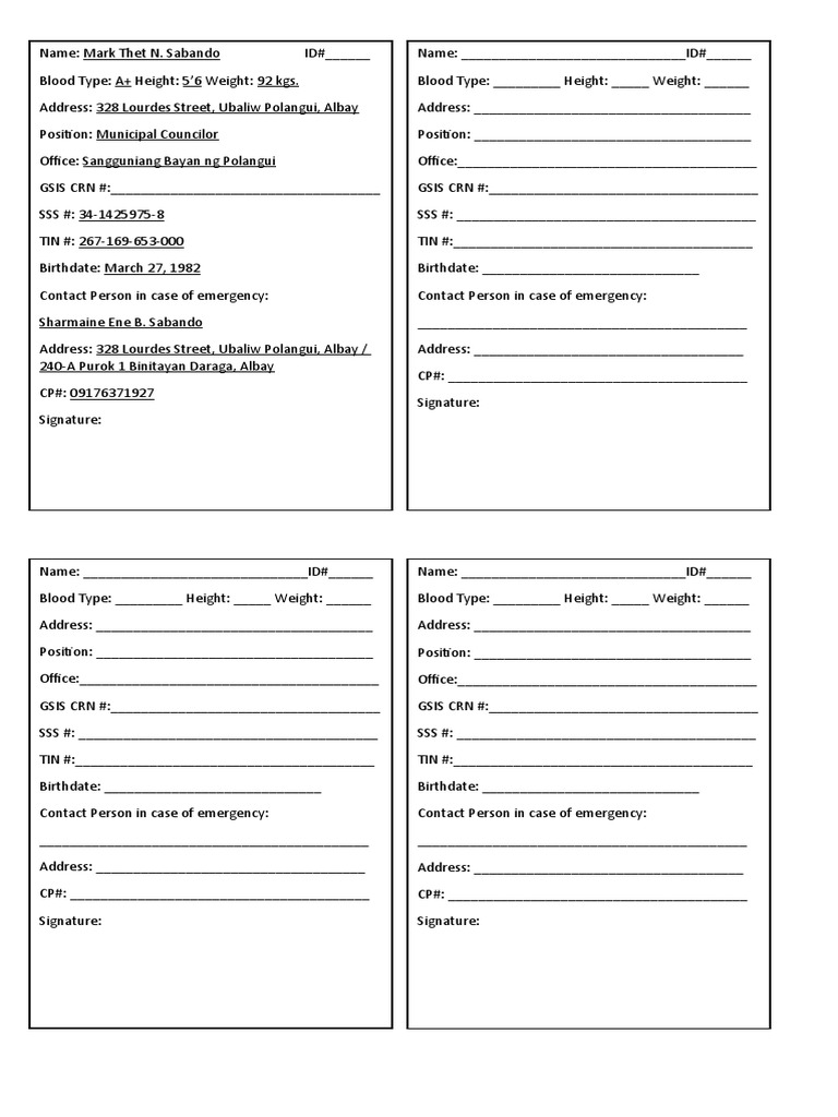 Small Id Form | PDF