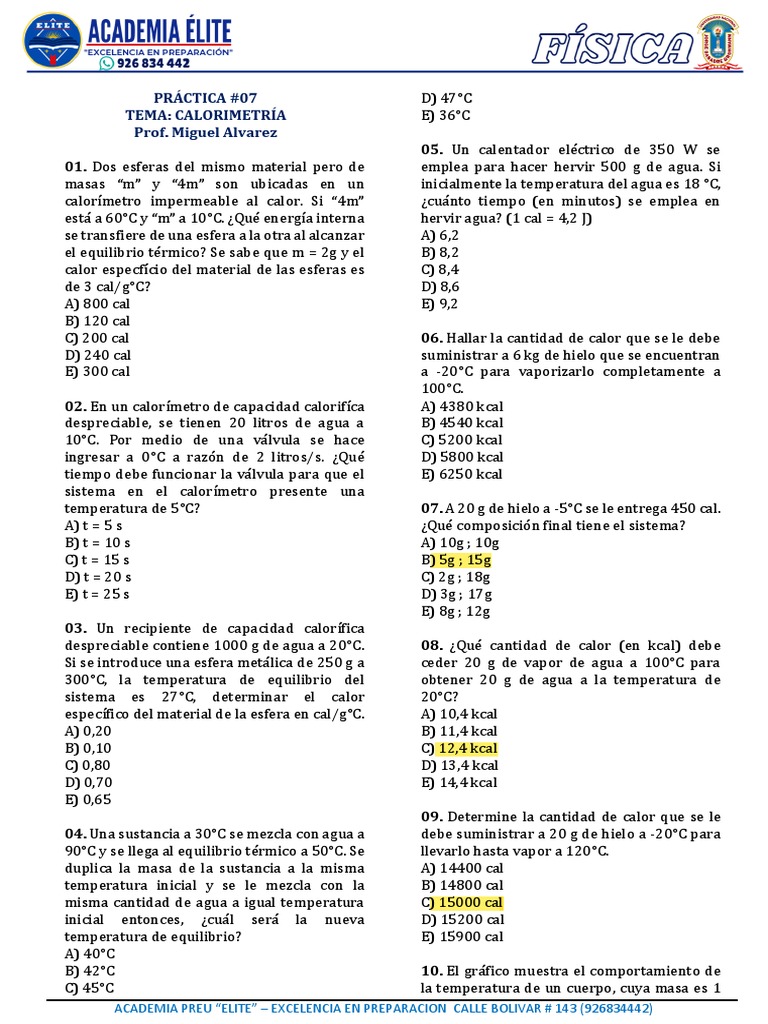 Calorimetría Completo | PDF | Calor | Caloría