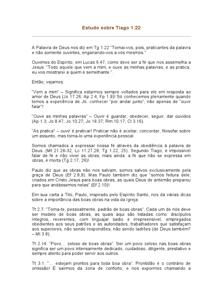 ?? Estudo Sobre Tiago 1,22? ? | PDF | Fé | Apóstolo Paulo