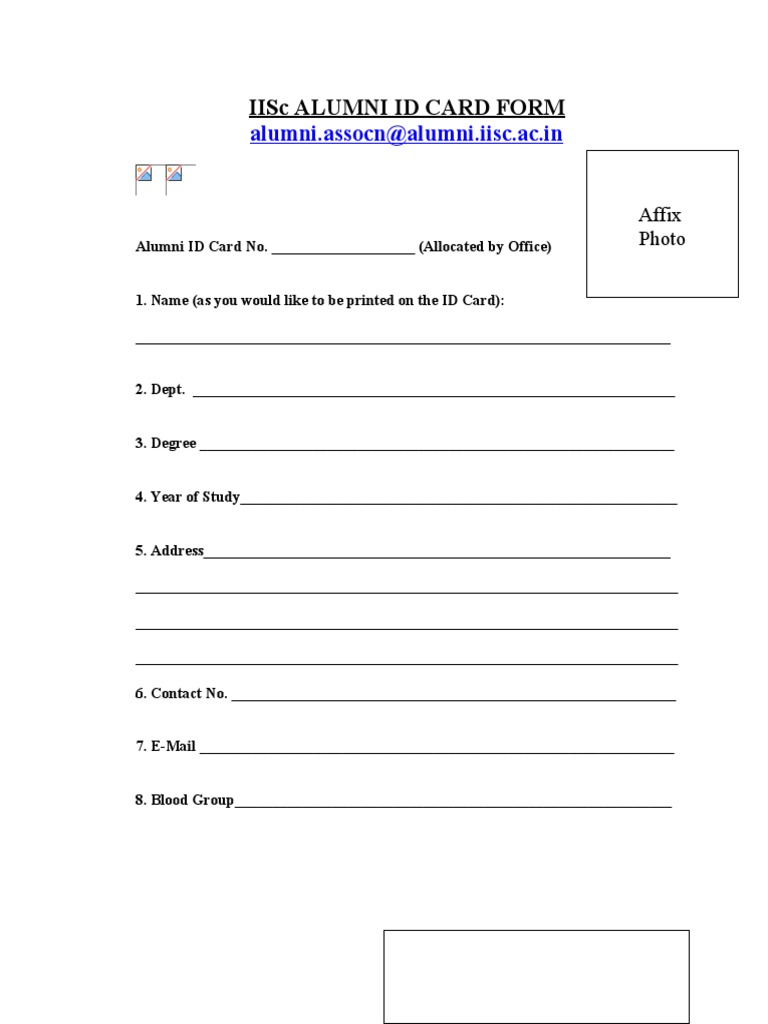 IISc Alumni ID Card Application Form | PDF