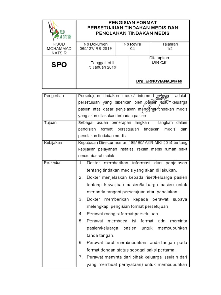 22 Spo Pengisian Format Persetujuan Tindakan Medis Dan Penolakan ...