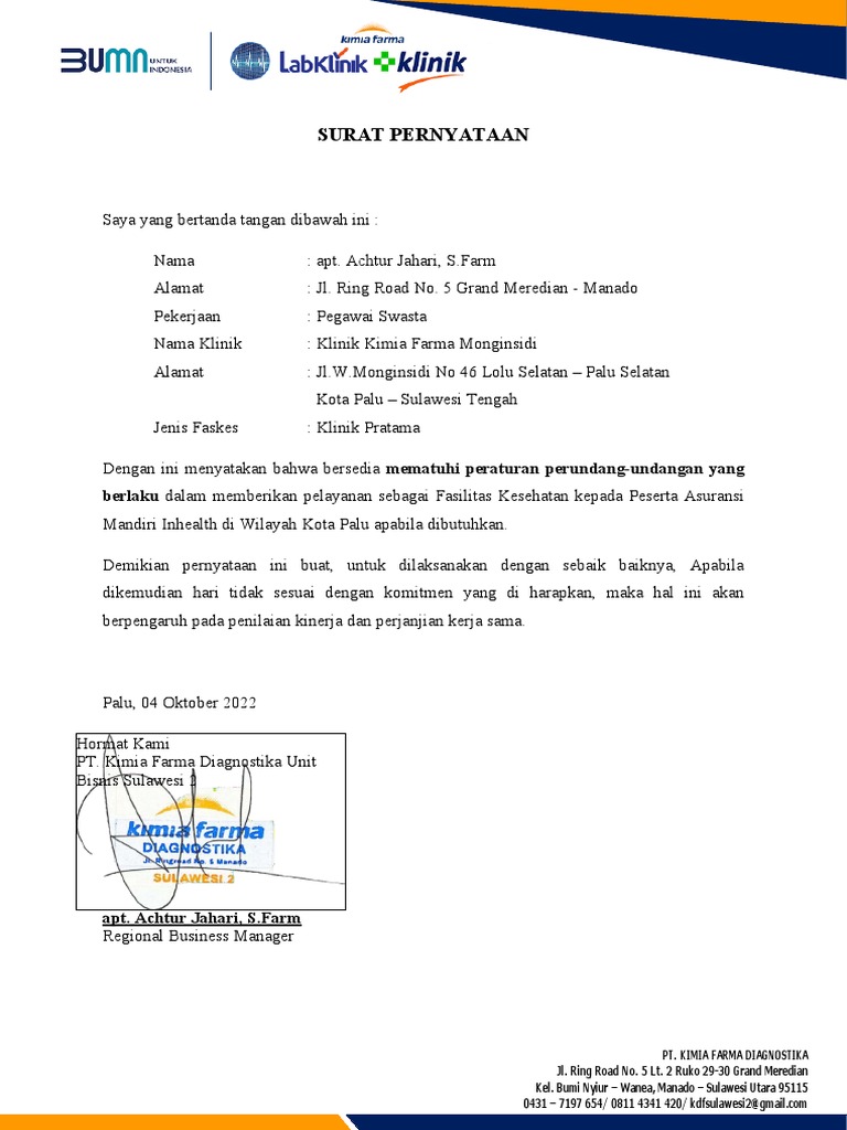 SURAT PERNYATAAN Mematuhi Peraturan Perundangan | PDF