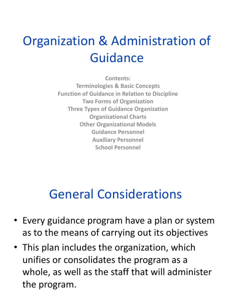 Organization Administration of Guidance | PDF | School Counselor | Teachers