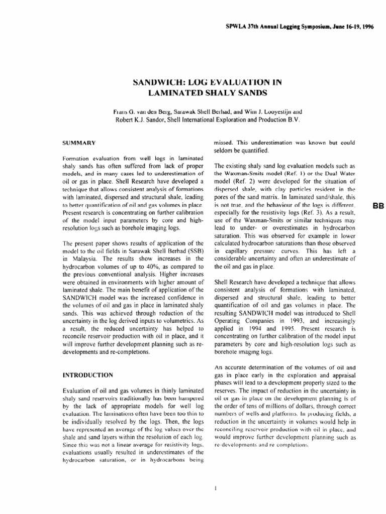 SANDWICH LOG EVALUATION IN Laminated Shaly Sands | PDF | Petroleum Reservoir | Petroleum