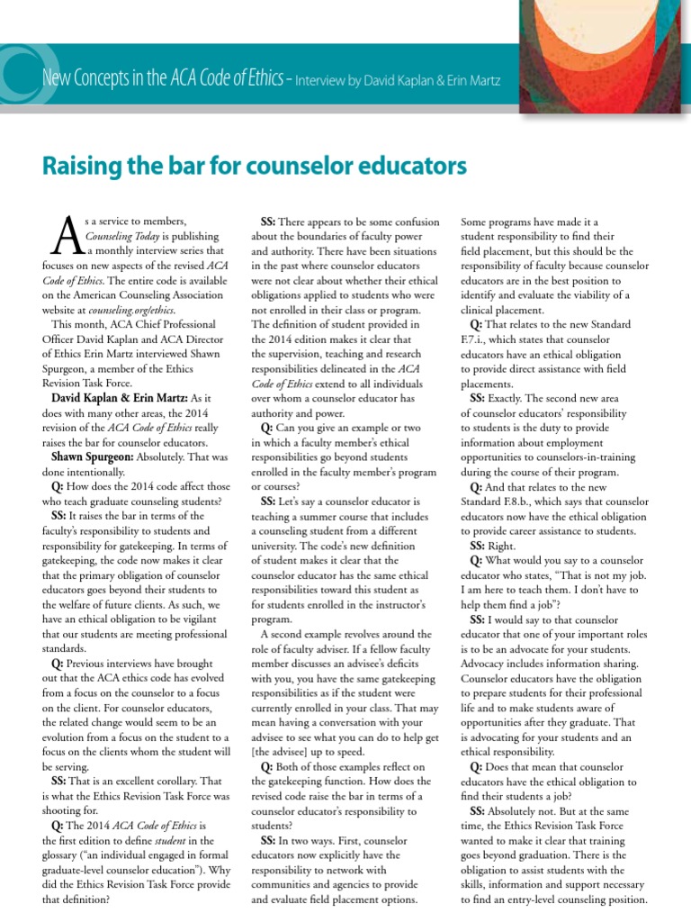 Raising The Bar For Counselor Educators-Ethics-2014 | PDF | School ...