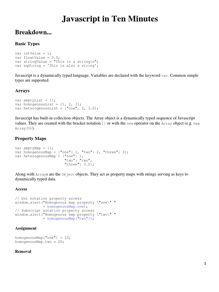 Javascript in Ten Minutes | PDF | Class (Computer Programming) | Method ...