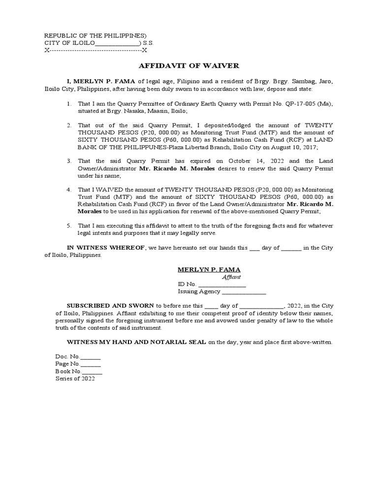 Affidavit of Waiver | PDF | Affidavit | Evidence