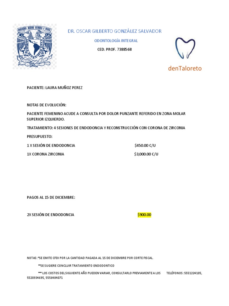 Informe Médico Odontológico | PDF