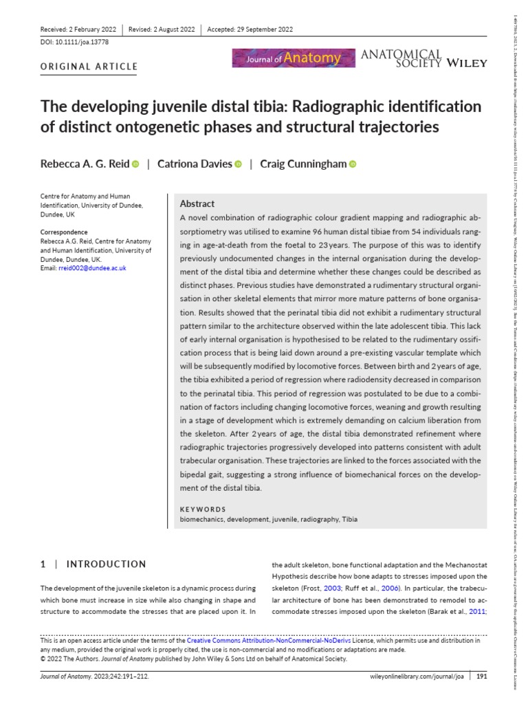 Journal of Anatomy - 2022 - Reid - The Developing Juvenile Distal Tibia Radiographic ...