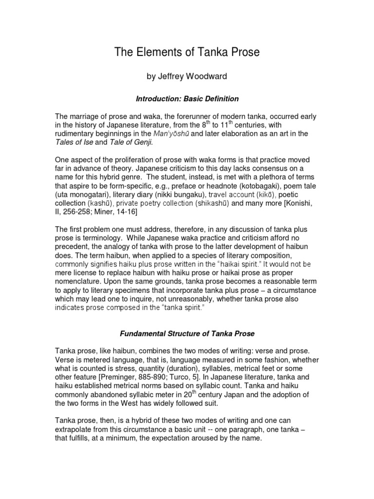 Woodward Elements of Tanka Prose | PDF | Japanese Literature | Poetry