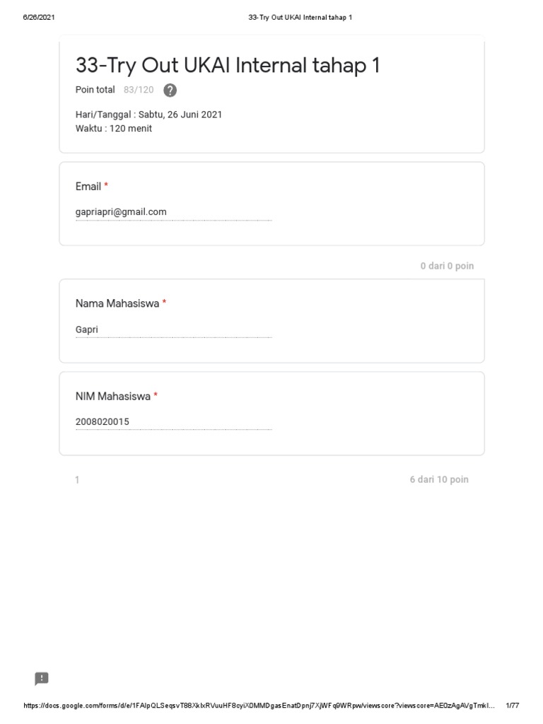 33-Try Out UKAI Internal Tahap 1 | PDF