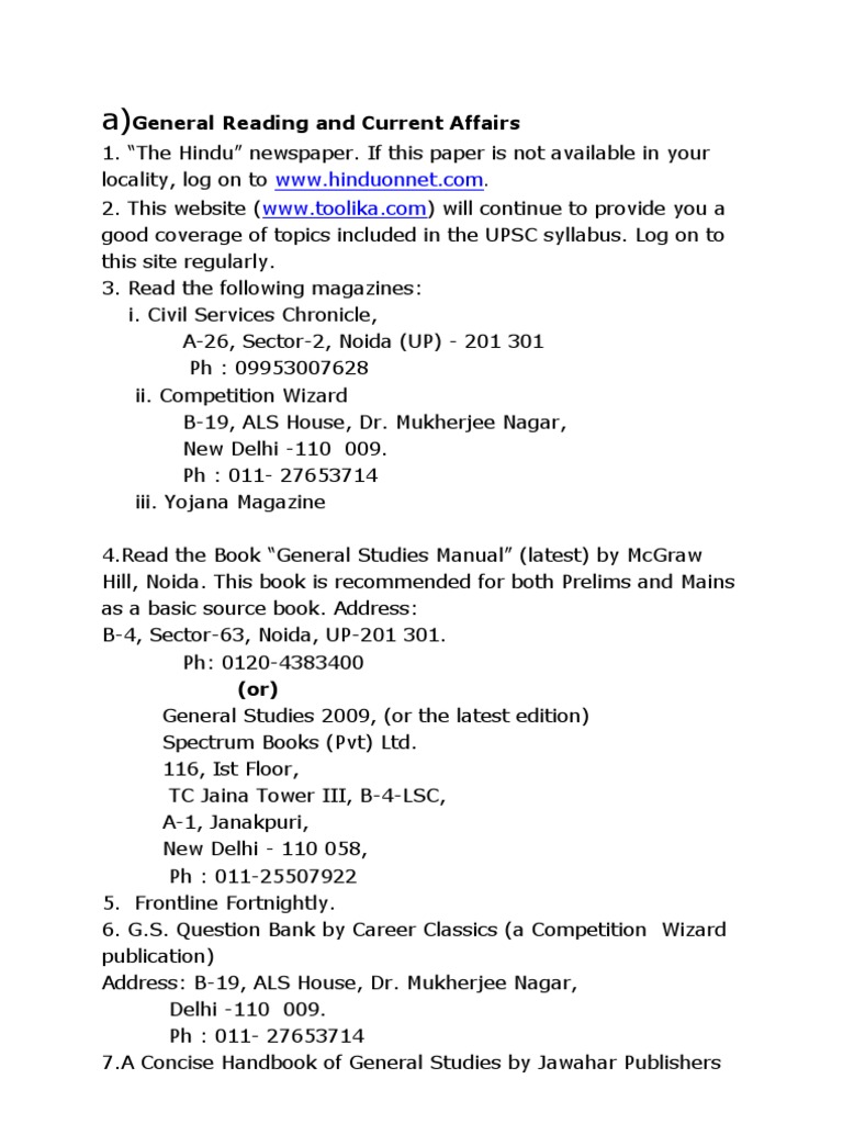 UPSC General Studies Resources Guide | PDF