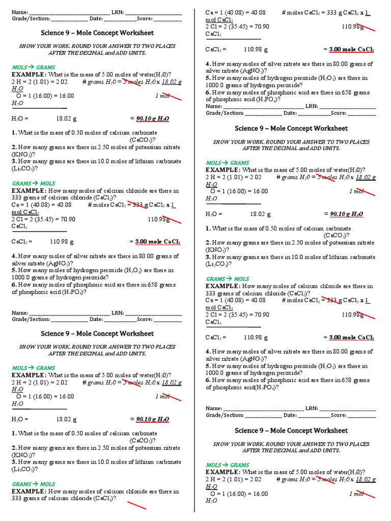 Mole Concept Worksheet | PDF | Mole (Unit) | Chlorine