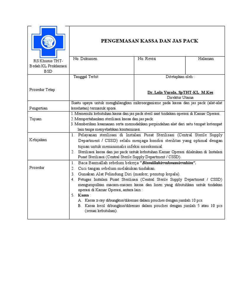 Spo Pengemasan Kassa Dan Jas Pack | PDF